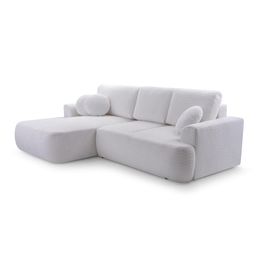 ECKSOFA FILO Wei&szlig; Boucle-Stoff mit Schlaffunktion