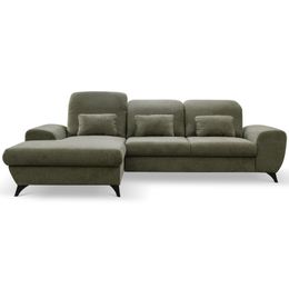 ECKSOFA LUCE L-S Olivgr&uuml;n Pl&uuml;sch-Stoff mit Schlaffunktion