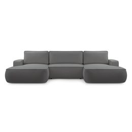 WOHNLANDSCHAFT SOLO Grau Boucle-Stoff mit Schlaffunktion