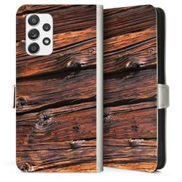 DeinDesign Galaxy A52s 5G Handy Klapph&uuml;lle Handyh&uuml;lle aus Kunst Leder wei&szlig; Flip Case Beams Wood Wooden Look Sideflip mit Lasche
