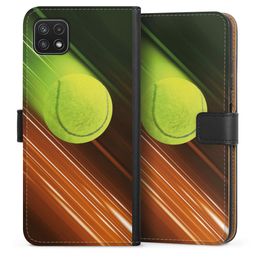 DeinDesign Galaxy A22 5G Handy Klapph&uuml;lle Handyh&uuml;lle aus Kunst Leder schwarz Flip Case Hobby Ball Tennis Sideflip mit langer Lasche