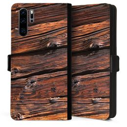 DeinDesign Huawei P30 Pro Handy Klapph&uuml;lle Handyh&uuml;lle aus Kunst Leder schwarz Flip Case Beams Wood Wooden Look Sideflip mit langer Lasche