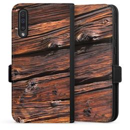 DeinDesign Galaxy A50 Handy Klapph&uuml;lle Handyh&uuml;lle aus Kunst Leder schwarz Flip Case Beams Wood Wooden Look Sideflip mit Lasche