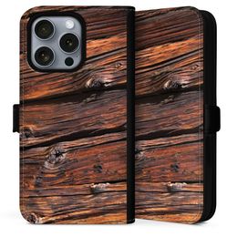 DeinDesign iPhone 16 Pro Max Handy Klapph&uuml;lle Handyh&uuml;lle aus Kunst Leder schwarz Flip Case Beams Wood Wooden Look Sideflip mit Lasche