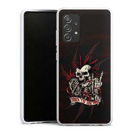 DeinDesign Galaxy A52s 5G Handy Silikon H&uuml;lle Case wei&szlig; Handyh&uuml;lle Totenkopf Music Rock Silikon Case
