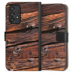 DeinDesign Galaxy A33 5G Handy Klapph&uuml;lle Handyh&uuml;lle aus Kunst Leder schwarz Flip Case Wood Beams Wooden Look Sideflip mit langer Lasche