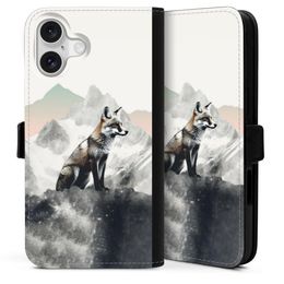 DeinDesign iPhone 16 Plus Handy Klapph&uuml;lle Handyh&uuml;lle aus Kunst Leder schwarz Flip Case Nature Mountain Fox Sideflip mit Lasche