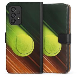 DeinDesign Galaxy A53 5G Handy Klapph&uuml;lle Handyh&uuml;lle aus Kunst Leder schwarz Flip Case Ball Tennis Hobby Sideflip mit langer Lasche