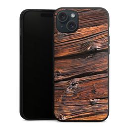 DeinDesign iPhone 15 Plus Handy Premium Silikon H&uuml;lle Handyh&uuml;lle schwarz Case Beams Wood Wooden Look Silikon Premium Case