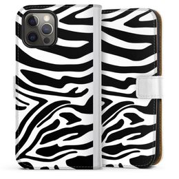 DeinDesign iPhone 12 Pro Max Handy Klapph&uuml;lle Handyh&uuml;lle aus Kunst Leder wei&szlig; Flip Case Animal Look Zebra Animal Print Sideflip mit Lasche