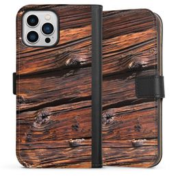 DeinDesign iPhone 13 Pro Max Handy Klapph&uuml;lle Handyh&uuml;lle aus Kunst Leder schwarz Flip Case Beams Wood Wooden Look Sideflip mit langer Lasche