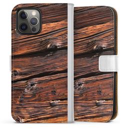 DeinDesign iPhone 12 Pro Max Handy Klapph&uuml;lle Handyh&uuml;lle aus Kunst Leder wei&szlig; Flip Case Beams Wood Wooden Look Sideflip mit Lasche