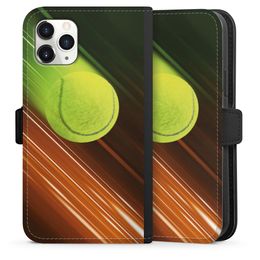 DeinDesign iPhone 11 Pro Handy Klapph&uuml;lle Handyh&uuml;lle aus Kunst Leder schwarz Flip Case Ball Tennis Hobby Sideflip mit Lasche