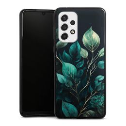 DeinDesign Galaxy A33 5G Handy Slim Case extra d&uuml;nn Silikon Handyh&uuml;lle schwarz H&uuml;lle Leaves Eukalyptus Black Silikon Slim Case