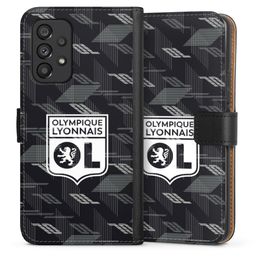 DeinDesign Galaxy A53 5G Handy Klapph&uuml;lle Handyh&uuml;lle aus Kunst Leder schwarz Flip Case Ol Olympique Lyonnais Official Licensed Product Sideflip mit langer Lasche