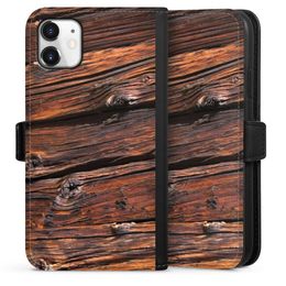 DeinDesign iPhone 11 Handy Klapph&uuml;lle Handyh&uuml;lle aus Kunst Leder schwarz Flip Case Beams Wood Wooden Look Sideflip mit Lasche