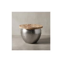 KADIMA DESIGN Couchtisch SERCHIO, rund, Industrial-Stil, Massivholz/Metall, Stauraum