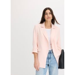 bonprix Longblazer, rosa, Gr.40, Klassischer Blazer im Regular Fit mit 7/8-&Auml;rmeln, Umschlagfunktion und eleganten goldfarbenen Knopfdetails., aus Viskose