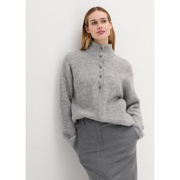 bonprix Oversize-Wollpullover mit Alpaka, grau, Gr.44/46 (L), weicher Troyer-Pullover aus edler Alpaka-Wollmischung, aus Wolle