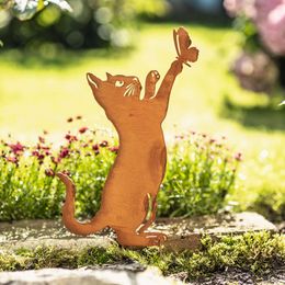 Gartenstecker "Katze mit Schmetterling"
