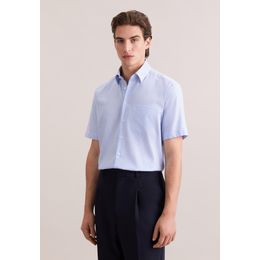 Businesshemd Seidensticker "Schwarze Rose", Herren, Gr. XL (44), normale &Auml;rmell&auml;ngen, mittelblau, 100% Baumwolle, kariert, regular fit, Hemden, Regular 1/2 Covered-Button-Down-Kragen Karo