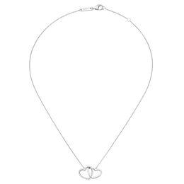 Collier "zwei Herzen, mit wei&szlig;en Zirkonia, Silber 925", silber, Giorgio Martello MILANO, Halsketten, Damen, 45cm, Silber 925 (Sterlingsilber), Collier