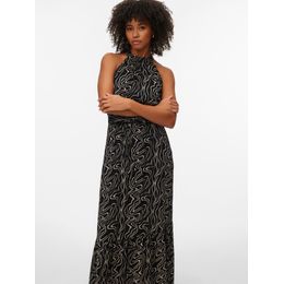V&eacute;ro Moda Maxikleid VERO MODA "VMEASY JOY S/L LONG HALTERNECK DRESS WVN", Damen, Gr. XS, N-Gr, schwarz aop:dana, Web, Obermaterial: 100% Viskose, bedruckt, kn&ouml;chellang, Neckholder, Kleider Maxikleid, Viskose