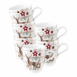 Becher Seltmann Weiden "Henkelbecher Life Christmas 400 ml 6er Set wei&szlig;-braun", bunt (wei&szlig;, braun), B:9cm H:10,3cm &Oslash;:9cm, Porzellan, Trinkgef&auml;&szlig;e, Becher, Sp&uuml;lmaschinengeeignet, Mikrowellengeeignet, Ofenfest, Salamandergeeignet, K&uuml;hlschrankgeeignet, Gefrierschrankgeeignet