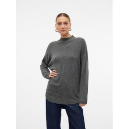 V&eacute;ro Moda Strickpullover VERO MODA "VMPLAZA LS HIGHNECK LONG PULLOVER GA BOO", Damen, Gr. S, grau (medium grau melange), Strick, Obermaterial: 64% Polyester, 21% Polyacryl, 8% Nylon, 4% Elasthan, 3% Wolle, unifarben, oversize Po-bedeckend, hoch geschlossener Ausschnitt, Strickb&uuml;ndchen, Pullover Strickpullover, Materialmix, loose fit