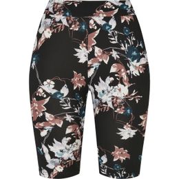 Fahrradhose Urban Classics "Urban Classics Damen Ladies Soft AOP Cycle Shorts", Damen, Gr. XS, US-Gr&ouml;&szlig;en, schwarzsoftflower, 85% Polyester, 15% Elasthan, skinny fit, Hosen Fahrradhose