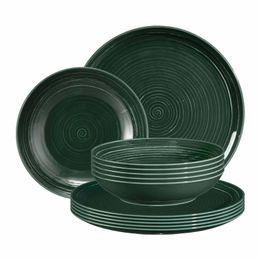Geschirr-Set Seltmann Weiden "Tafelservice Terra 12er Set", gr&uuml;n (moosgr&uuml;n), 12, Porzellan, Geschirr-Sets, Geschirr-Set, Sp&uuml;lmaschinenfest, Mikrowellensicher, Ofenfest
