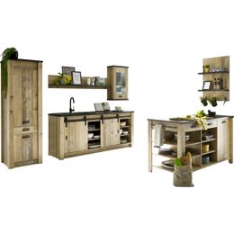 K&uuml;che Home Affaire "Sherwood", braun (k&uuml;che: natur, korpus: old style hell, arbeitsplatte: anthrazit), B:280cm T:64cm, Komplettk&uuml;chen-Sets, Breite 280 cm, ohne E-Ger&auml;te