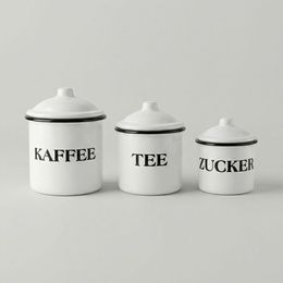 K&uuml;chenorganizer-Set AMBIENTE HAUS "Emailliert - Tee, Kaffee, Zucker", wei&szlig;, B:13cm H:16cm L:13cm T:13cm &Oslash;:13cm, Emaille, K&uuml;chenhelfer-Sets