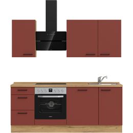 K&uuml;chenzeile Nobilia "Easytouch II", NEU: individuell anpassbar mit gratis Profi-Beratung", rot (k&uuml;che: rot, korpus: eiche sierra nachbildung, arbeitsplatte: eiche sierra nachbildung), B:210,3cm H:216,6cm T:60cm, Komplettk&uuml;chen-Sets, K&uuml;chenzeile, vormontiert, Breite 210 cm, Ausrichtung w&auml;hlbar, wahlw. mit E-Ger&auml;ten