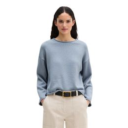 Marc O'Polo Strickpullover MARC O'POLO, Damen, Gr. L, blau (grau horizon), Strick, Obermaterial: 100% Baumwolle, unifarben, loose fit h&uuml;ftlang, Rundhals, Rollsaum, Pullover Strickpullover, Heavy Weight Cotton, Loose Fit, Rollkanten an allen S&auml;umen