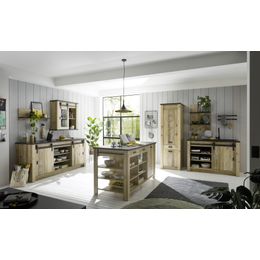 K&uuml;che Home Affaire "Sherwood", braun (k&uuml;che: natur, korpus: old style hell, arbeitsplatte: anthrazit), B:400cm T:64cm, Komplettk&uuml;chen-Sets, Breite 400 cm, ohne E-Ger&auml;te