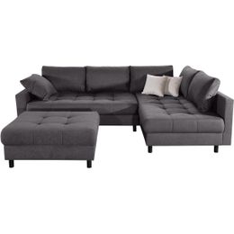 Ecksofa Collection AB, anthrazit, B:274cm H:44cm T:184cm, 100%Polyester, Sofas, Ecksofa, Ecksofa mit Bonnellfederkern, bequemen Kissen & flexibler Ottomane