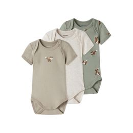 Kurzarmbody name it "NBMBODY 3P SS FOX NOOS", Jungen, Gr. 98, N-Gr, shadow, Feinripp, Obermaterial: 100% Baumwolle, bedruckt, unifarben, amerikanischer Ausschnitt, Bodys
