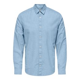 Only & Sons Langarmhemd ONLY & SONS "ONSCANTLEY LIFE LS SOLID LINEN SHIR OTL", Herren, Gr. M, N-Gr, blau (cashmere blau), Web, Obermaterial: 95% Baumwolle, 5% Leinen, unifarben, slim fit normal, Hemden