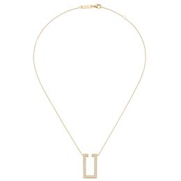 Collier "Mittelteil U-f&ouml;rmig mit Zirkonia, Silber 925", gold, Giorgio Martello MILANO, Halsketten, Damen, 45cm, Silber 925 (Sterlingsilber), Collier