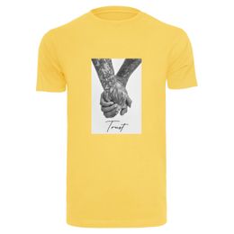 Kurzarmshirt MisterTee "MisterTee Herren Trust 2.0 Tee", Jungen, Gr. L, taxigelb, 100% Baumwolle, bedruckt, normal, Rundhals, Shirts