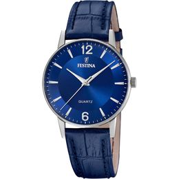 Quarzuhr Festina, blau (blau, blau), Armbanduhren, Herren, Quarzuhr, Armbanduhr, Herrenuhr, Lederarmband, analog