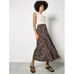 Midirock Apricot "Rock", Damen, Gr. XL (42), braun, Obermaterial: 51% Viskose CV. 49% Viskose LENZING ECOVERO CV LenzEcov., gebl&uuml;mt, R&ouml;cke, mit Blattprint und Stufen