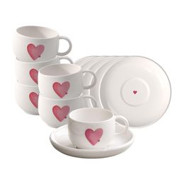 Tasse "Espressotassen mit Untertassen With Love 60 ml 6er Set wei&szlig;", wei&szlig;, B:12cm H:6,7cm &Oslash;:12cm, Porzellan, LIKE. BY VILLEROY & BOCH, Trinkgef&auml;&szlig;e, Tasse, Sp&uuml;lmaschinenfest, Mikrowellensicher