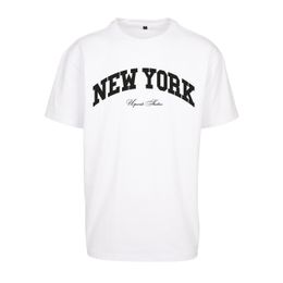 T-Shirt "Upscale by Mister Tee Herren New York College Oversize Tee", Jungen, Gr. XS, wei&szlig;, 100% Baumwolle, UPSCALE BY MISTER TEE, bedruckt, oversize, Rundhals, Shirts T-Shirt