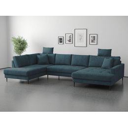 Wohnlandschaft TRENDS BY HG "Summer", b881 memphis 14 teal, B:360cm H:86cm T:195,5cm, 90% Polyester;10% Nylon, Sofas, Wohnlandschaft