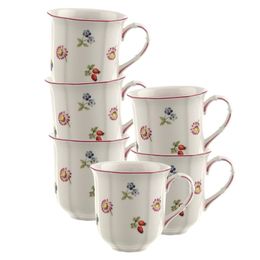 Villeroy & Boch Becher VILLEROY & BOCH "Henkelbecher Petite Fleur 300 ml 6er Set wei&szlig;", wei&szlig;, B:8,8cm H:9cm &Oslash;:8,8cm, Porzellan, Trinkgef&auml;&szlig;e, Becher, Sp&uuml;lmaschinengeeignet, Mikrowellengeeignet