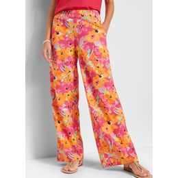 Palazzohose bonprix, Damen, Gr. 48/50 (XL), N-Gr, pinklady floral, Obermaterial: 95% Viskose, 5% Elasthan, loose fit, Hosen Palazzohose, weite Passform, Loose Fit, mit Rundumgummibund