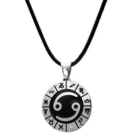 Kette mit Anh&auml;nger Firetti "Schmuck Geschenk Edelstahl Leder Halsschmuck Halskette Sternzeichen", wei&szlig; (silberfarben, schwarz, kristallwei&szlig;), Halsketten, Damen, Krebs, Edelstahl Leder, L: 80 B: 2mm, Edelstahl, Leder, Made in Germany - mit Similistein, B:2mm