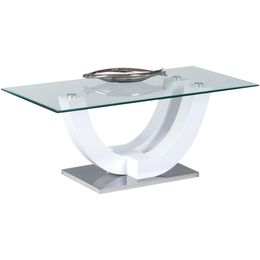 Couchtisch Stolkom "Swing Glastisch, Wohnzimmertisch mit Glas, BxHxT 120x48x60 cm", wei&szlig; (glas, wei&szlig;, edelstahl, wei&szlig;, edelstahl, glas), H:48cm, Tische, Couchtisch, Sicherheitsglas 8mm stark, Gestell U-f&ouml;rmig in wei&szlig; hochglanz lackiert